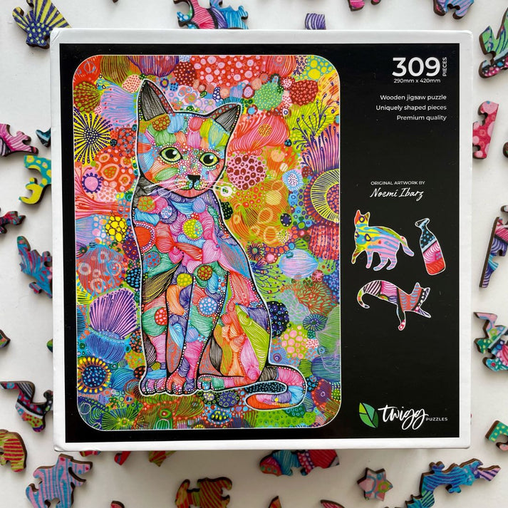 Wooden Jigsaw Puzzle | Carefree Cat Puzzle | Fun and Challenging ...