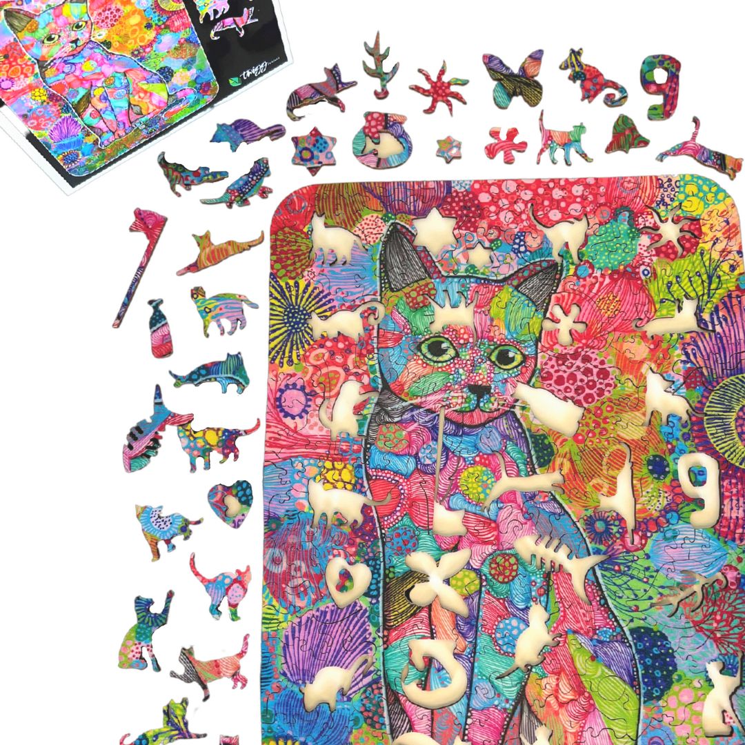 Wooden Jigsaw Puzzle | Carefree Cat Puzzle | Fun and Challenging ...